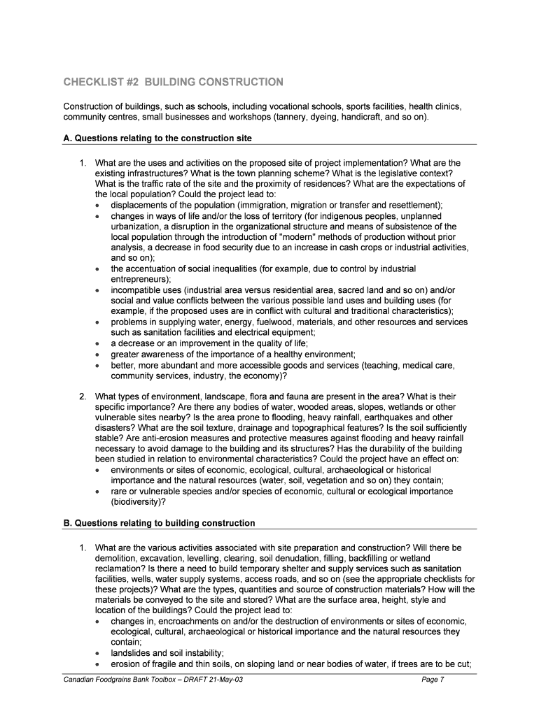 Fillable Online CHECKLIST #2 BUILDING CONSTRUCTION Fax Email Print ...