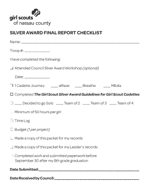 Fillable Online gsnc SILVER AWARD FINAL REPORT CHECKLIST - GSNC Fax ...