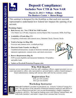 Fillable Online lba Deposit Compliance Includes New CTR New SAR S - lba ...