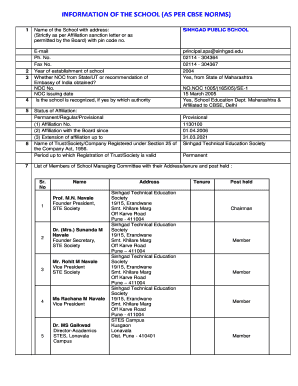 Fillable Online INFORMATION OF THE SCHOOL (AS PER CBSE NORMS) Fax Email ...