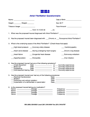 Fillable Online Atrial Fibrillation Questionnaire - bsibrokercom Fax ...
