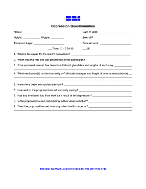 Fillable Online Depression Questionnaires - bsibrokercom Fax Email ...