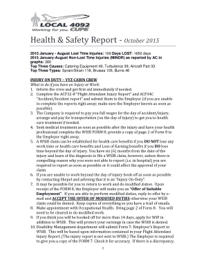 Fillable Online 2015 January - August Lost Time Injuries: 109 Days LOST ...