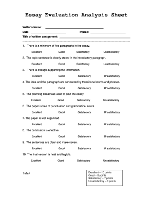 Fillable Online Essay Evaluation Analysis Sheet - jisk8com Fax Email ...