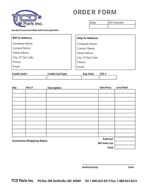 Fillable Online ORDER FORM - TCD Parts Inc Fax Email Print - pdfFiller