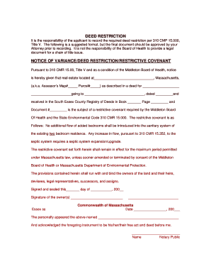 Fillable Online townofmiddleton DEED RESTRICTION NOTICE OF VARIANCEDEED ...