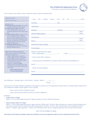 Fillable Online nacc Day of Reflection Registration Form - NACC - nacc Fax Email Print - pdfFiller