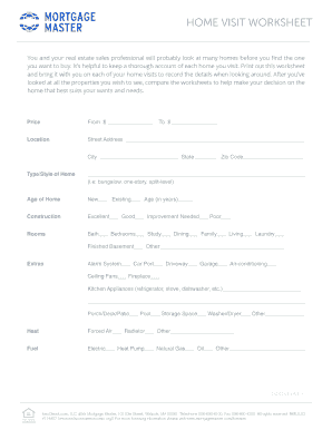 Fillable Online HOME VISIT WORKSHEET - Mortgage Master Fax Email Print ...