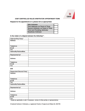 Fillable Online COST CONTROLLED ARBITRATION APPOINTMENT FORM In the ...