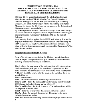 Fillable Online INSTRUCTIONS FOR FORM SS-4 APPLICATION TO APPLY FOR Fax ...