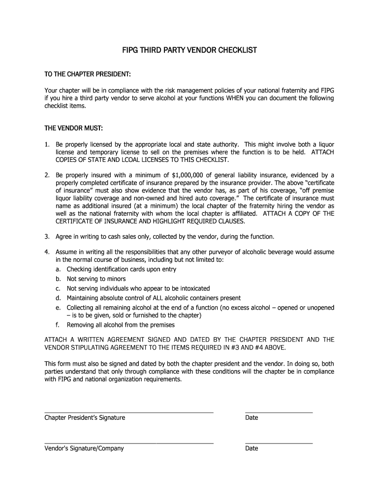 Fillable Online pikapp FIPG Third Party Vendor Checklist - Pi Kappa Phi ...