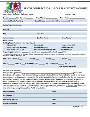 Fillable Online crystallakeparks RENTAL CONTRACT FOR USE OF PARK ...