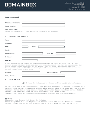 Ausfüllbar Online PDF Datei - Zum ndern einer Domain - DomainBOX Fax ...