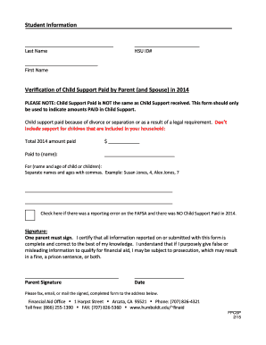 Fillable Online Student Information Verification of Child Support Paid ...