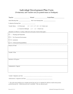 Fillable Online Individual Development Plan Form - southgateschoolscom ...