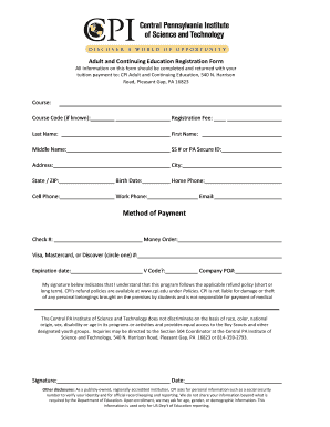 Fillable Online cpi Adult and Continuing Education Registration Form ...