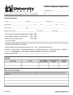 Fillable Online Student Employment bApplicationb - Humboldt State University Fax Email Print ...