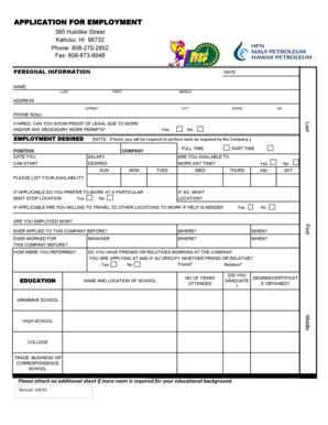 Fillable Online APPLICATION FOR EMPL YMENT APPLICATION FOR EMPLOYMENT Fax Email Print - pdfFiller