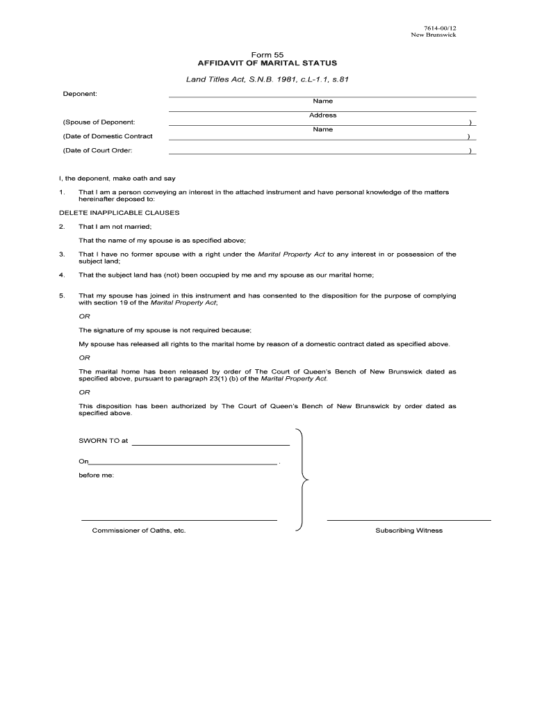 Fillable Online Form 55 - Affidavit of Marital Statusdoc Fax Email ...