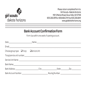 Fillable Online gsdakotahorizons Bank Account Confirmation Form ...