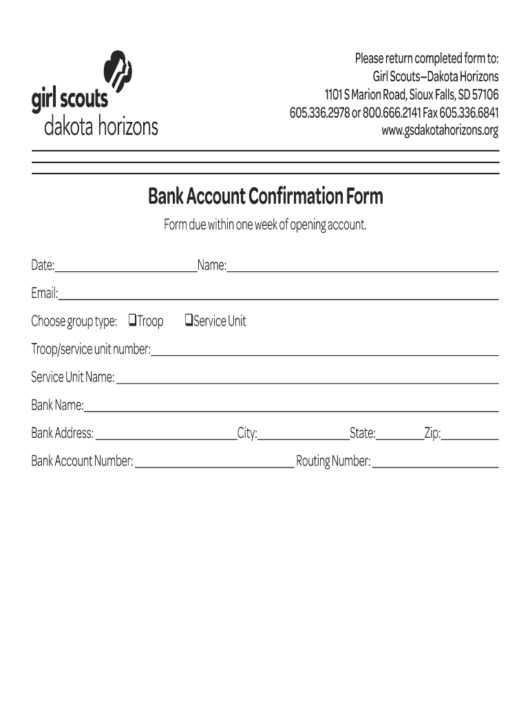 Fillable Online gsdakotahorizons Bank Account Confirmation Form ...