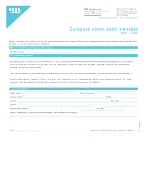 Fillable Online base European direct debit mandate - bbasebeb Fax Email ...