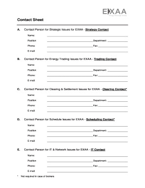 Fillable Online exaa Contact Sheet - EXAA Energy Exchange Austria Fax ...