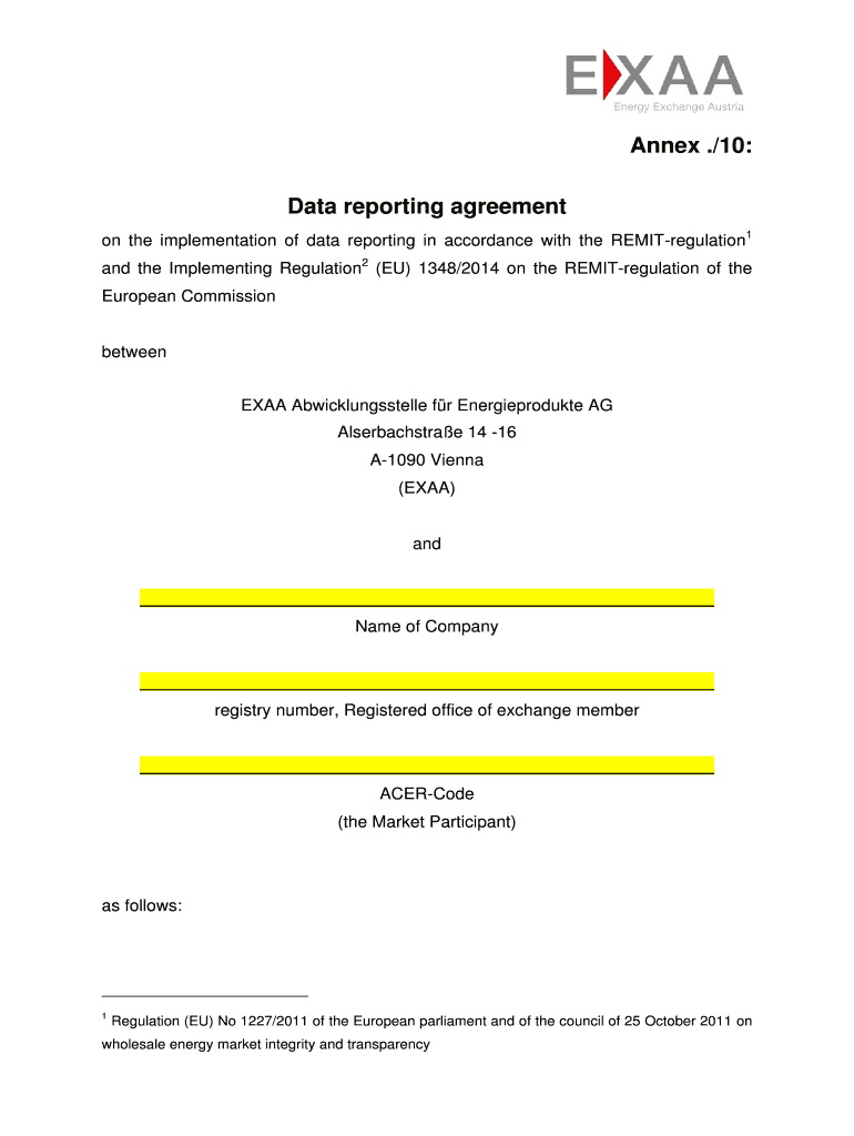 Fillable Online exaa Annex 10 Data reporting agreement - EXAA Fax Email ...