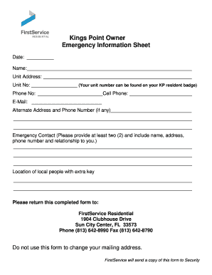Fillable Online Kings Point Resident - Welcome to Kings Point in Sun ...