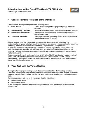 Fillable Online Introduction to the Excel Workbook TABULA Fax Email ...