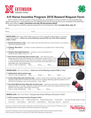 Fillable Online lancaster unl 4-H Horse Incentive Program 2015 Reward ...
