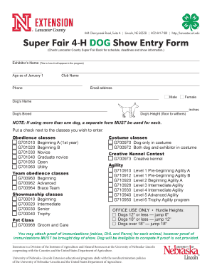 Fillable Online lancaster unl Super Fair 4H DOG Show Entry Form Fax ...