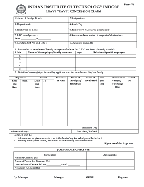 Fillable Online iiti ac LEAVE TRAVEL CONCESSION CLAIM - Indian ...