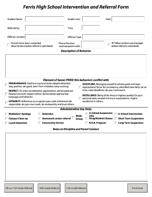 Fillable Online Ferris High School Intervention and Referral Form Fax Email Print - pdfFiller