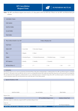 Sundaram Sip Cancellation Form - Fill Online, Printable, Fillable, Blank | pdfFiller