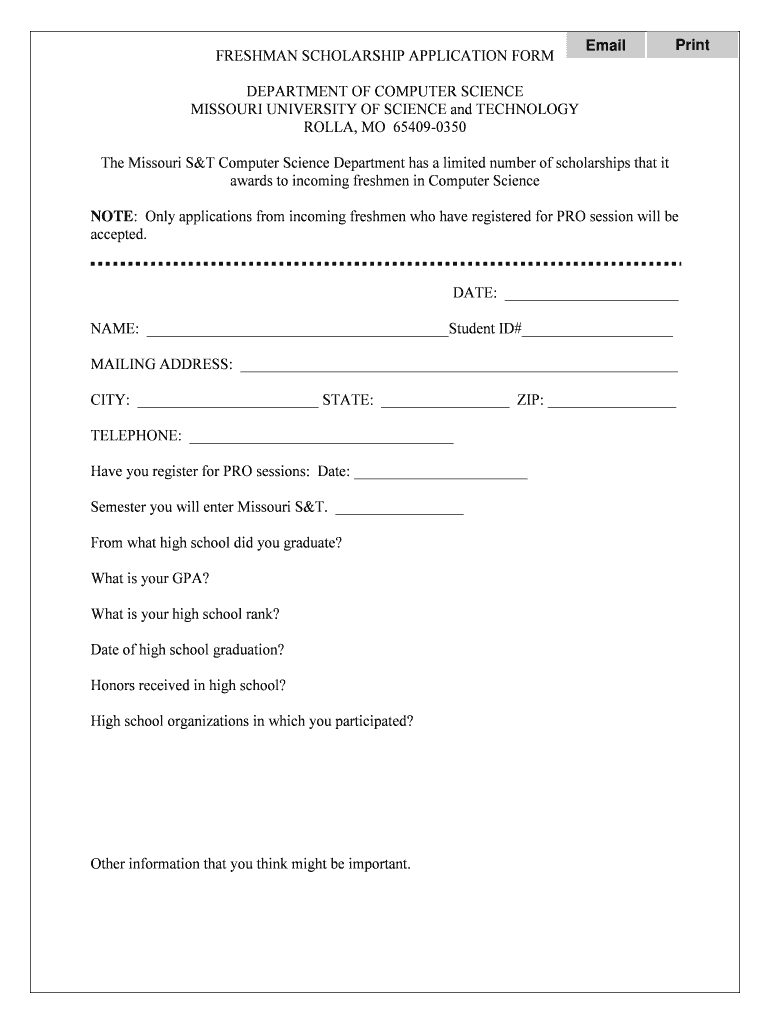 Fillable Online cs mst SCHOLARSHIP APPLICATION FORM - Computer Science ...