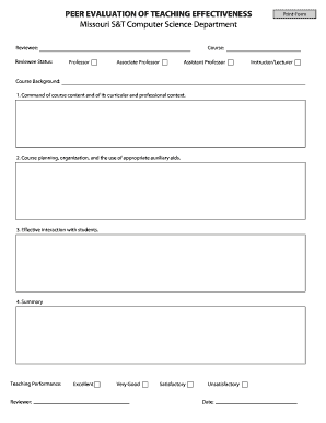 Fillable Online cs mst PEER EVALUATION OF TEACHING EFFECTIVENESS ...