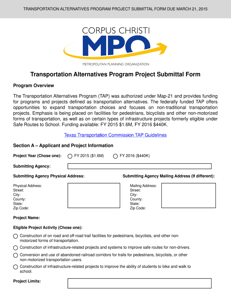 Fillable Online corpuschristi-mpo Transportation Alternatives Program ...
