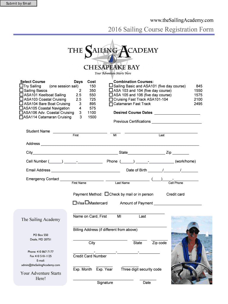 Fillable Online 2016 Sailing Course Registration Form - The Sailing ...