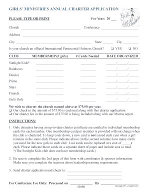 Fillable Online GIRLS MINISTRIES ANNUAL CHARTER APPLICATION Fax Email ...