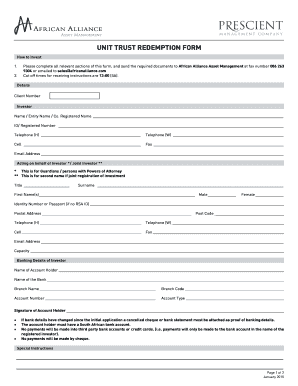 Fillable Online UNIT TRUST REDEMPTION FORM - African Alliance Fax Email ...