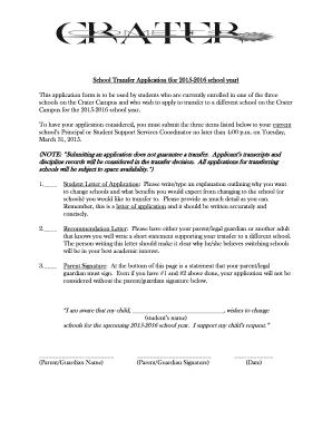 Fillable Online district6 School Transfer Application for 2015-2016 ...