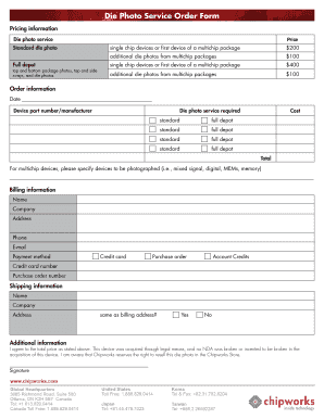Fillable Online Die Photo Service Order Form - Chipworks Fax Email ...