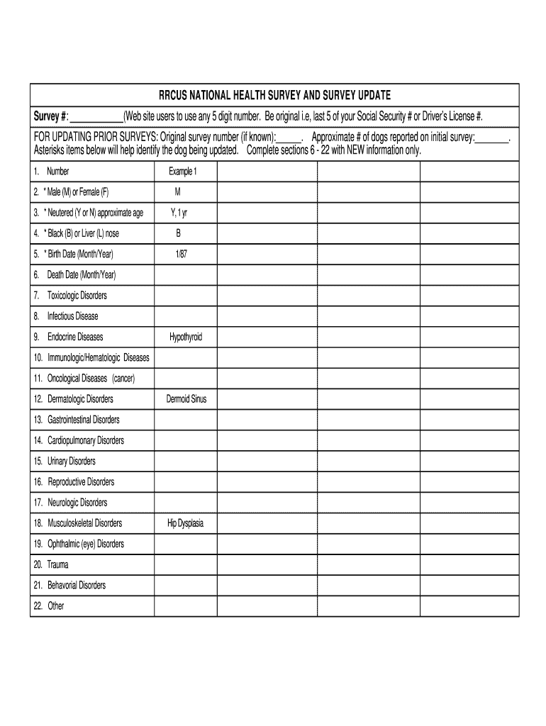 Fillable Online rrcus RRCUS Health Survey and Survey Update - rrcus Fax ...