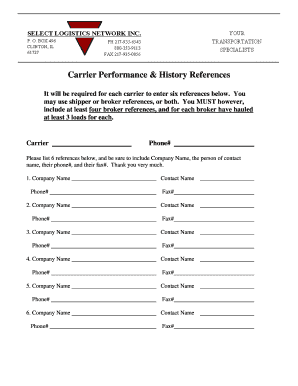 Fillable Online Carrier Performance amp History References Fax Email Print - pdfFiller