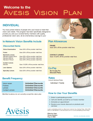 Fillable Online Welcome to the Avesis Vision Plan - Select Networks Fax ...