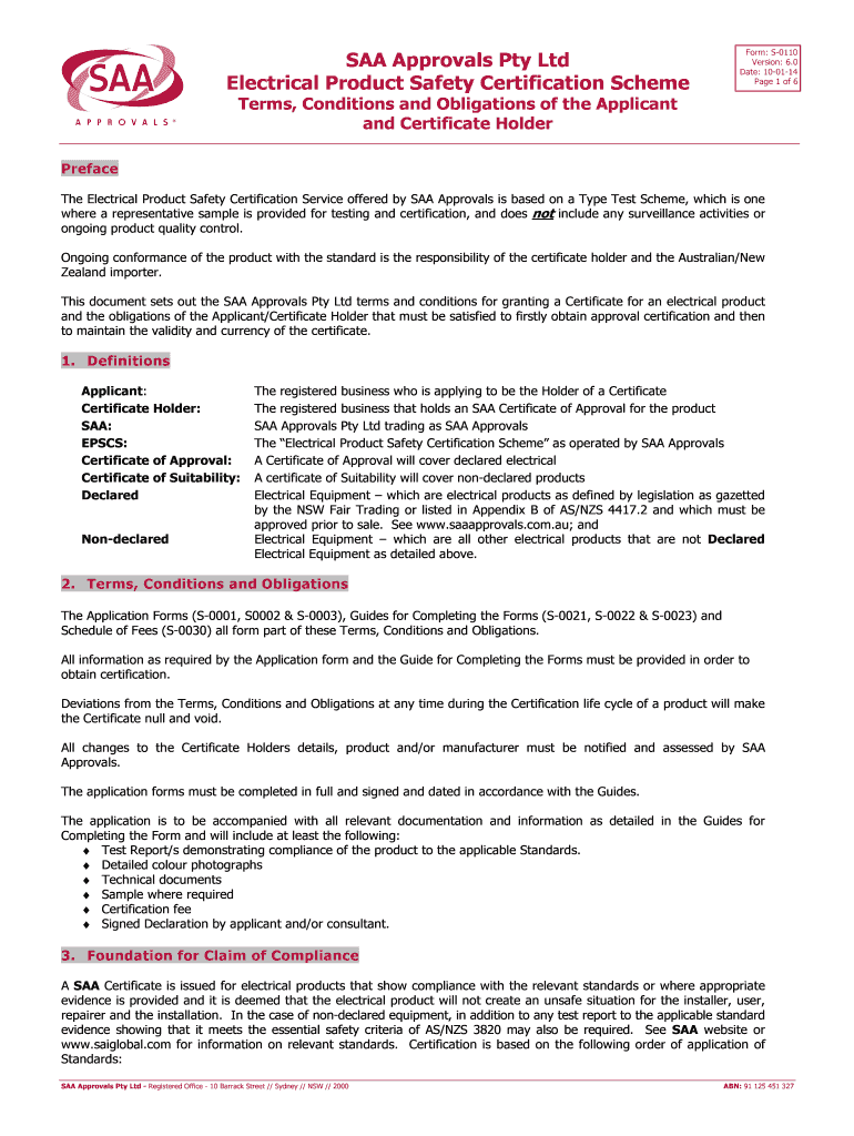 Fillable Online SAA Approvals Pty Ltd Form S-0110 Fax Email Print ...