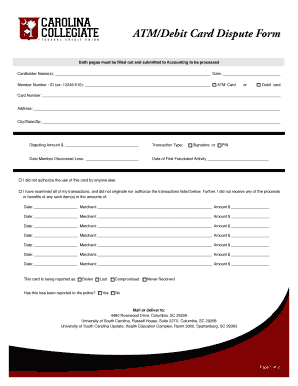 Fillable Online carolina ATMDebit Card Dispute Form Fax Email Print ...