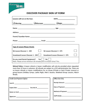 Fillable Online DISCOVER PACKAGE SIGN UP FORM - Batawa Ski Hill Fax ...