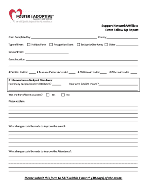 Fillable Online Support NetworkAffiliate Event Follow Up Report Fax ...